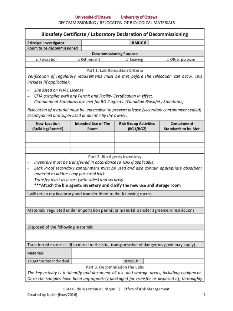 Fillable Online Lab Decommissioning Form - Cleveland State University ...