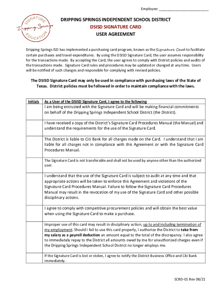 Fillable Online dsisd signature card - user agreement Fax Email Print ...