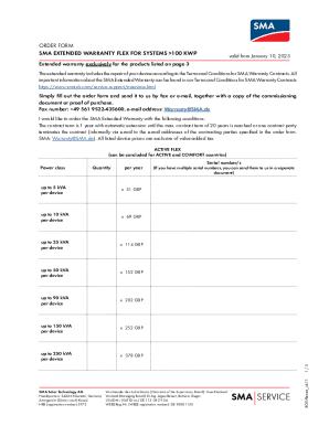 Fillable Online order form sma extended warranty flex for systems 100 ...