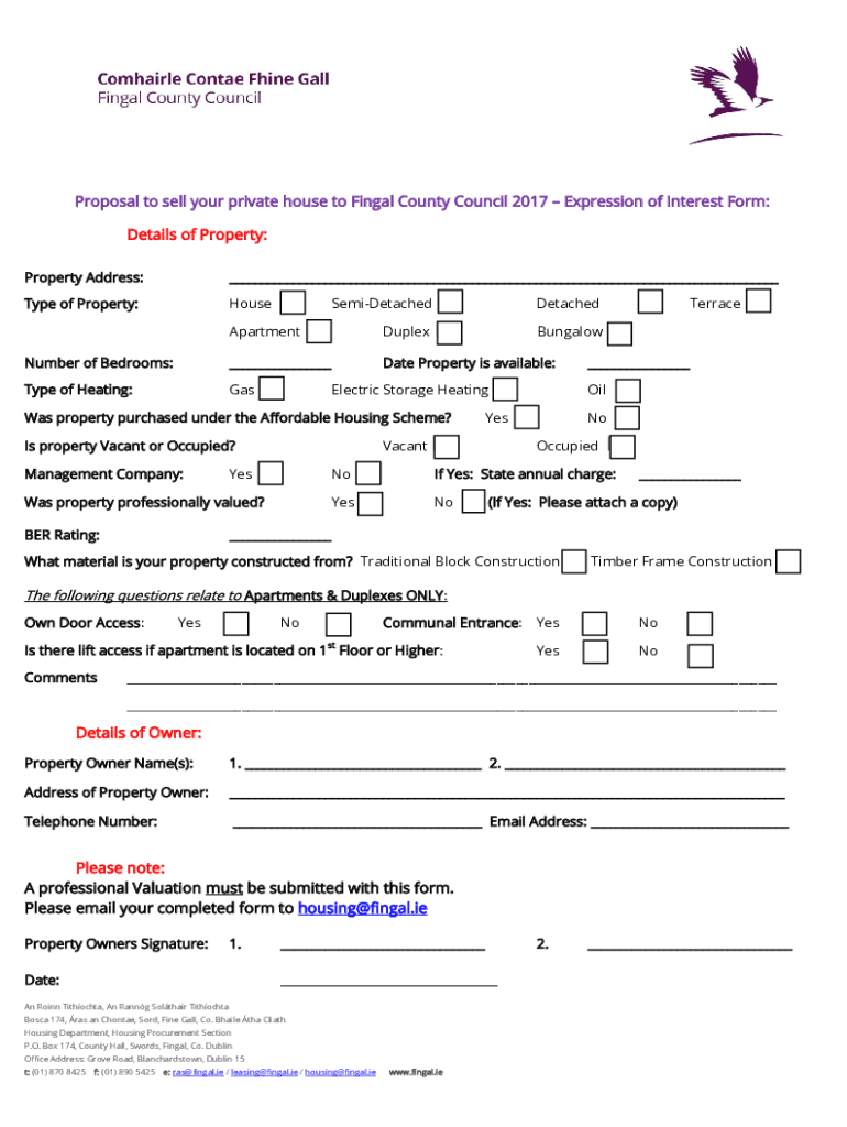 Fillable Online Expression of Interest Form - Fingal County Council Fax ...
