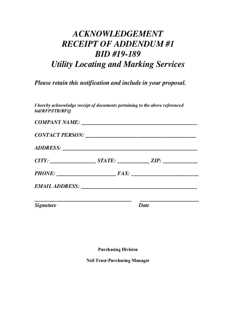 Fillable Online ADDENDUM ACKNOWLEDGEMENT FORM Fax Email Print - pdfFiller