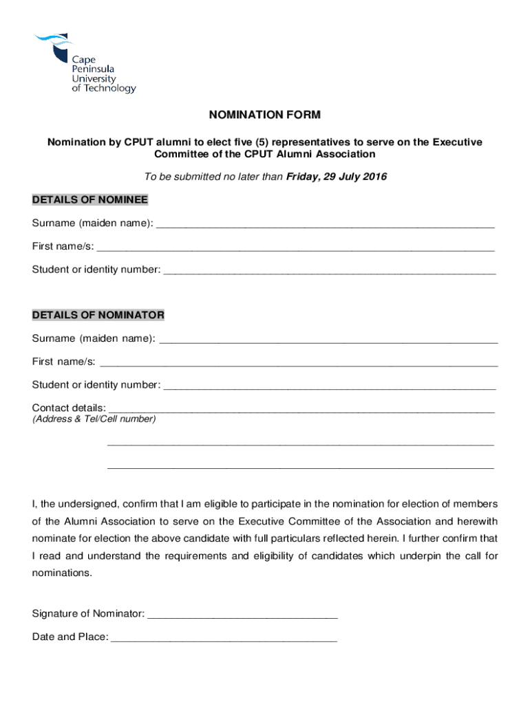 Fillable Online Nomination form.pdf Fax Email Print - pdfFiller