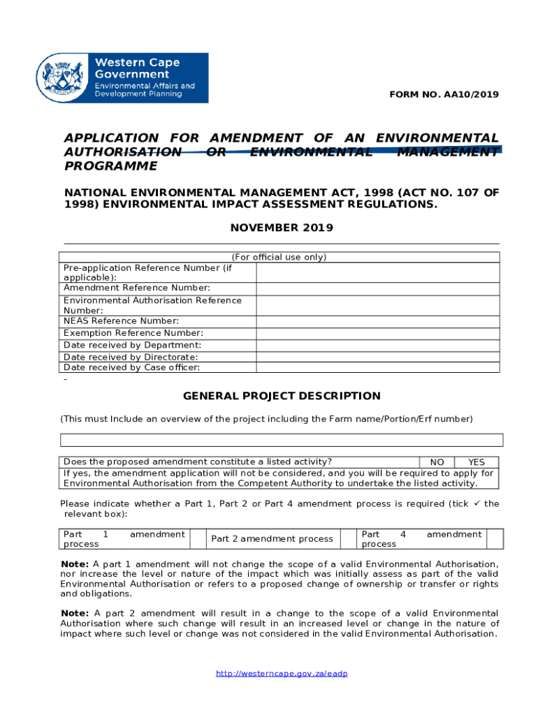 Application for Amendment OF AN ENVIRONMENTAL AUTHORISATION OR ...