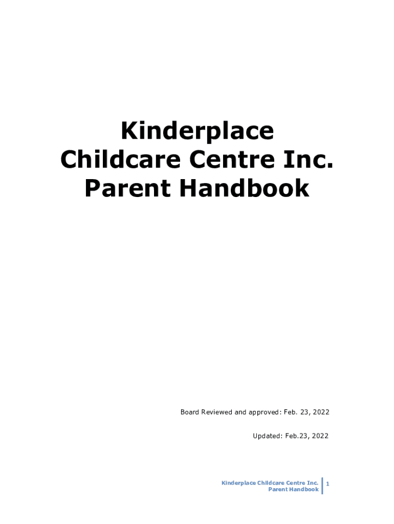 Fillable Online PARENT HANDBOOK - Child Care Centre - City of Thunder ...