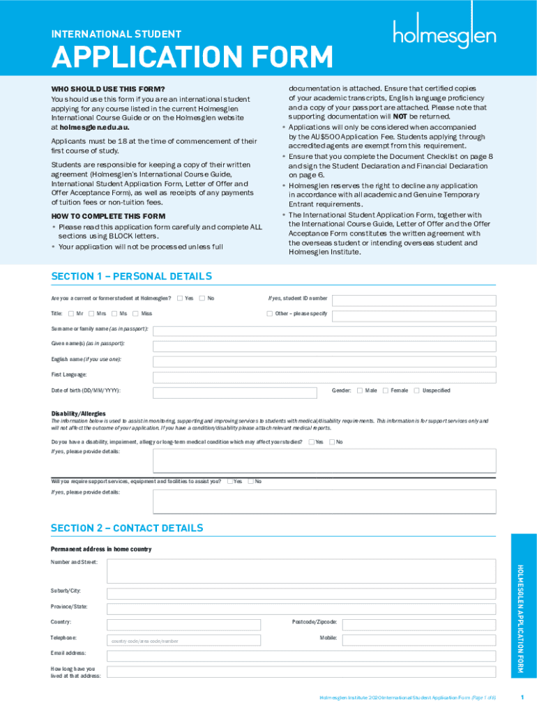 Fillable Online holmesglen edu Holmesglen Application Form - Study Options Colleges Fax Email ...