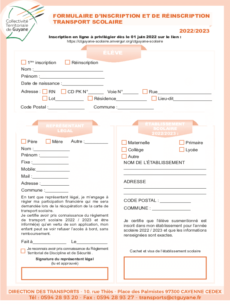 Fillable Online M'inscrire pour un transport scolaire au sein de la ...