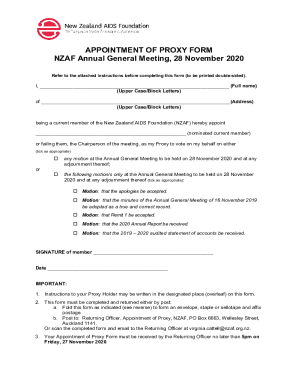 Fillable Online APPOINTMENT OF PROXY FORM NZAF Annual General ... Fax ...