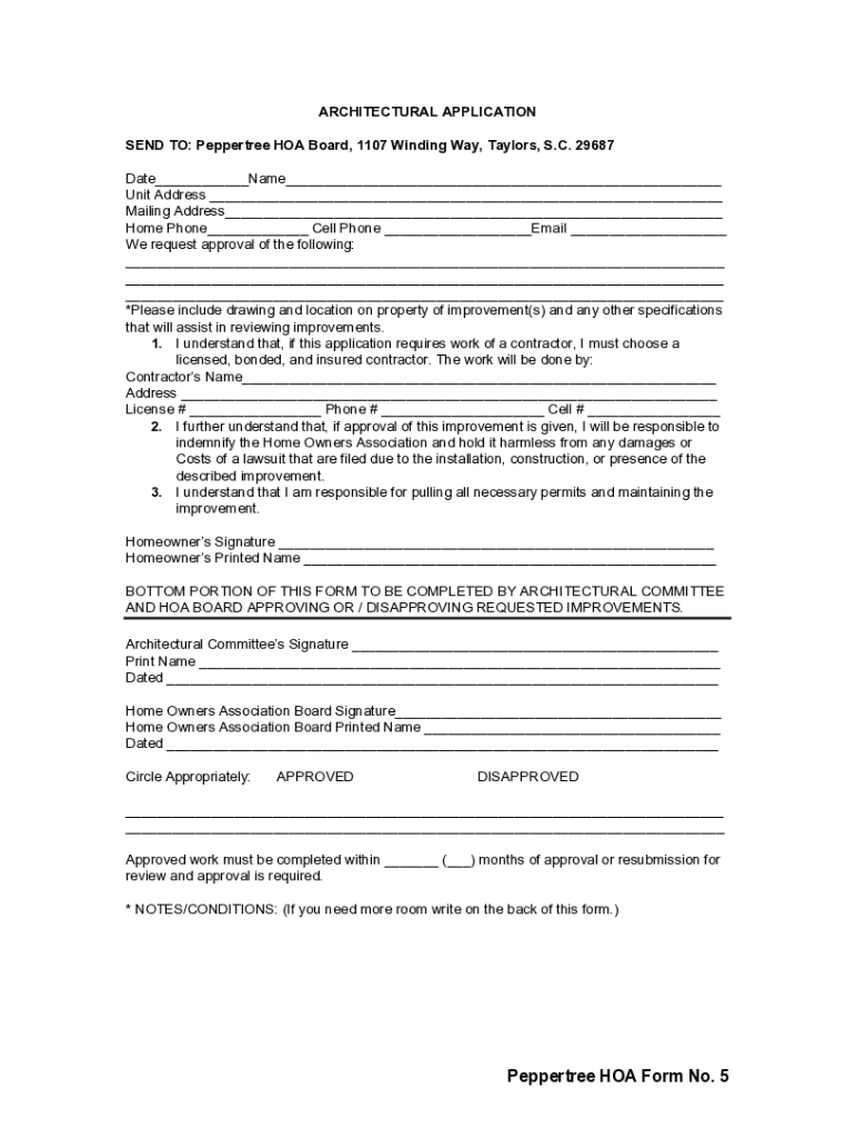 Fillable Online HOA Form 5 - Architectural Application.doc Fax Email ...