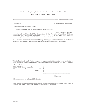 Fillable Online Municipal Conflict of Interest Act Formal Complaint ...