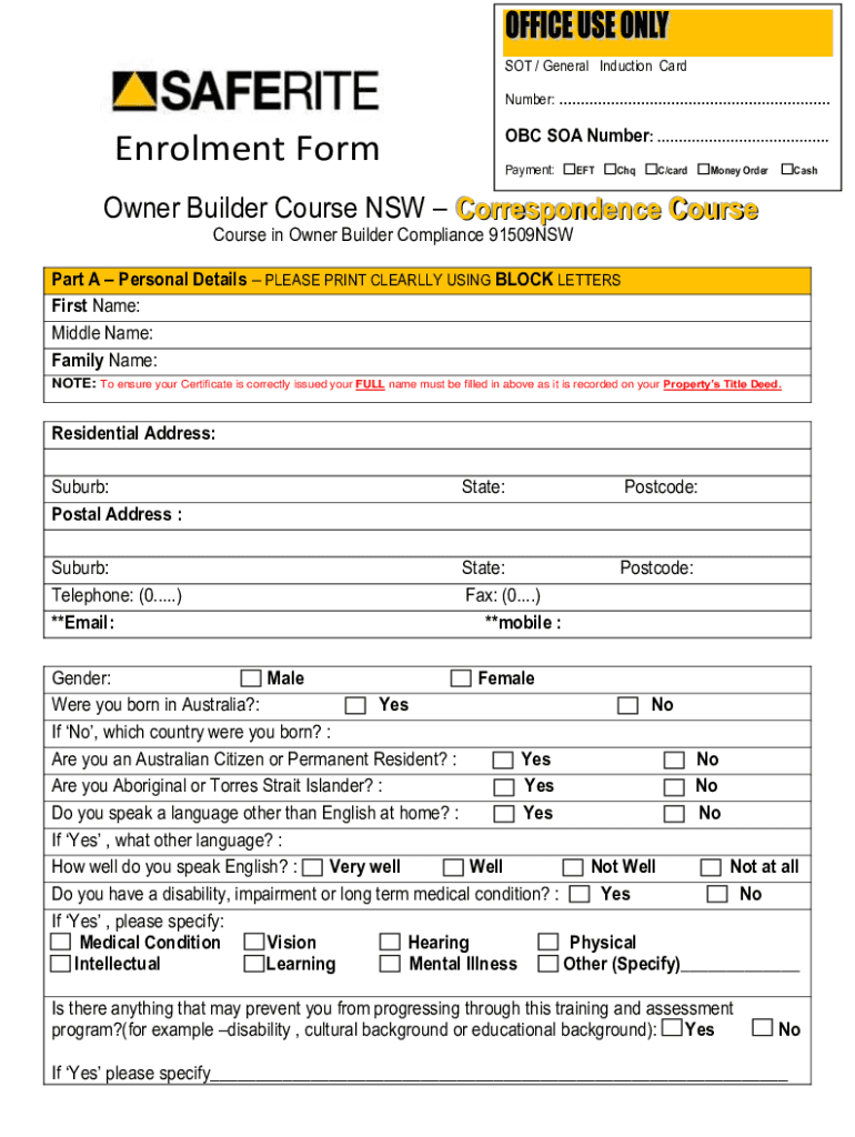 Fillable Online Apply for a general construction induction card (white ...