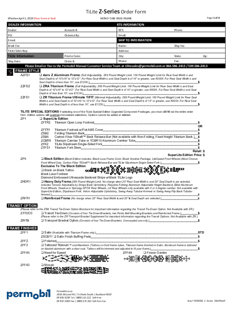 Fillable Online TiLite Aero T Order Form - Bike-On Fax Email Print - pdfFiller