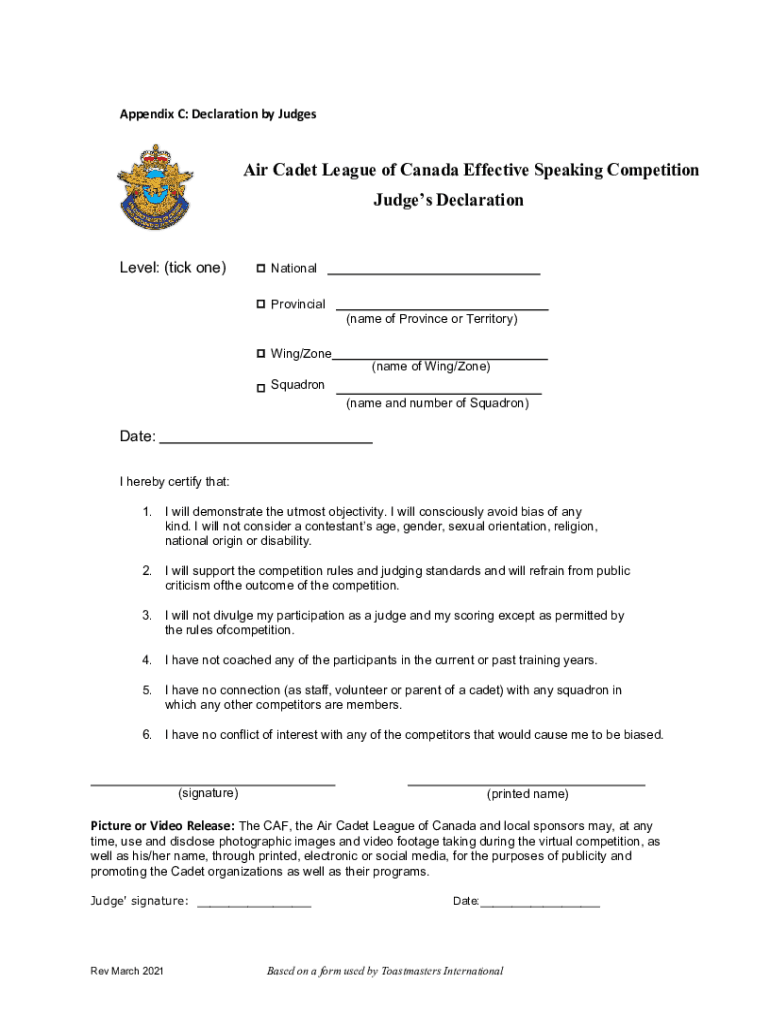Fillable Online National Effective Speaking Handbook - Air Cadet League of ... Fax Email Print ...