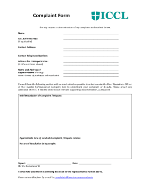 Fillable Online Complaint Form - Financial Services and Pensions ...