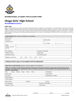 Fillable Online International Student Application form - Otago Girls ...