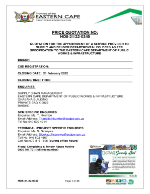 Fillable Online Quotation for the Appointment of a Service Provider to ...