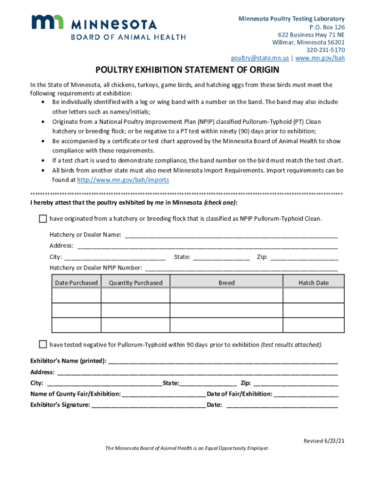 Fillable Online Get the free POULTRY EXHIBITION STATEMENT OF ORIGIN Fax ...