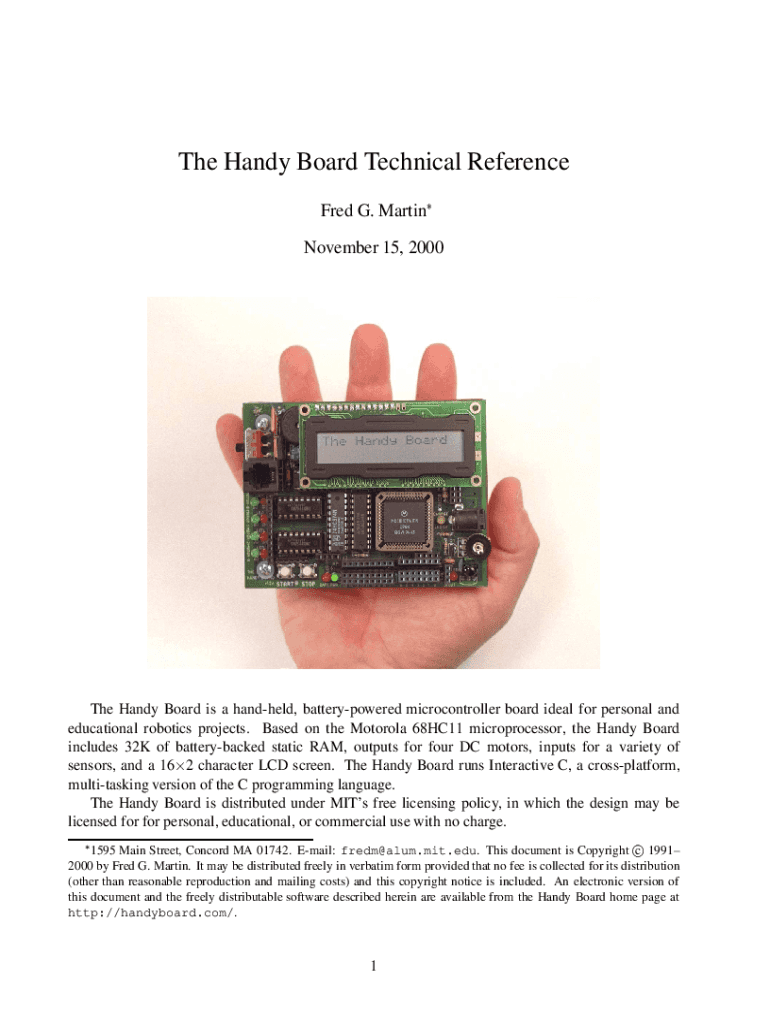 Fillable Online The Handy Board Technical Reference Fred G. Martin ...
