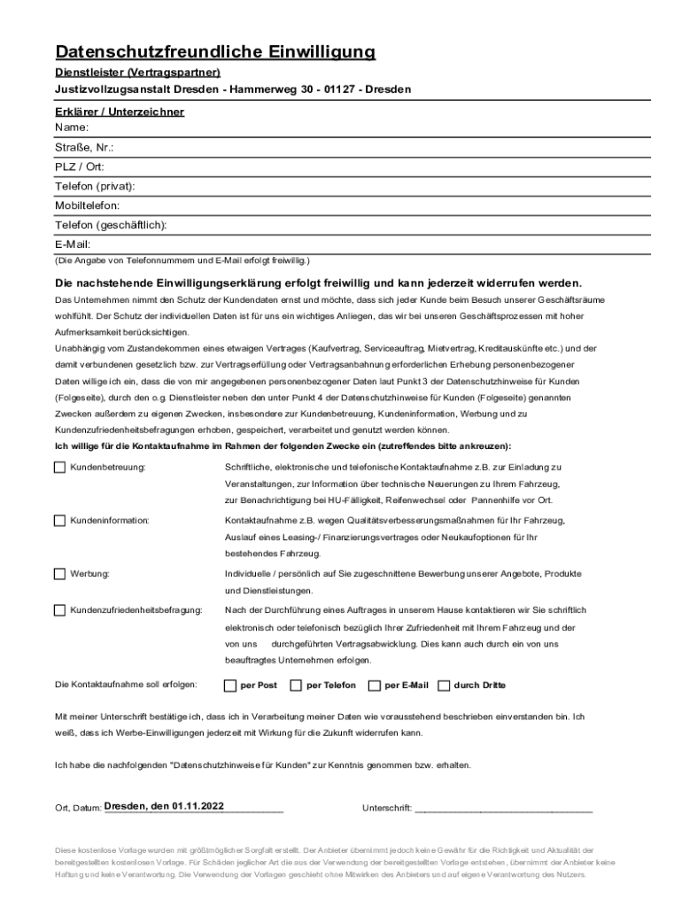 Fillable Online Datenschutzfreundliche Einwilligung - Justiz in Sachsen ...