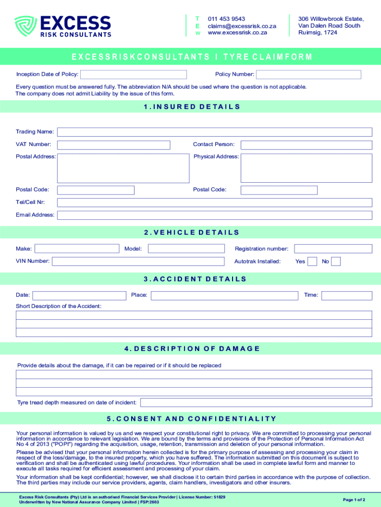 Fillable Online ERC Tyre Claim Form 2021.cdr - Excess Risk Consultants ...