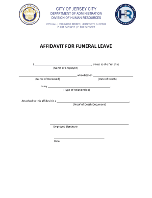 Fillable Online AFFIDAVIT FOR FUNERAL LEAVE - City of Jersey City Fax ...