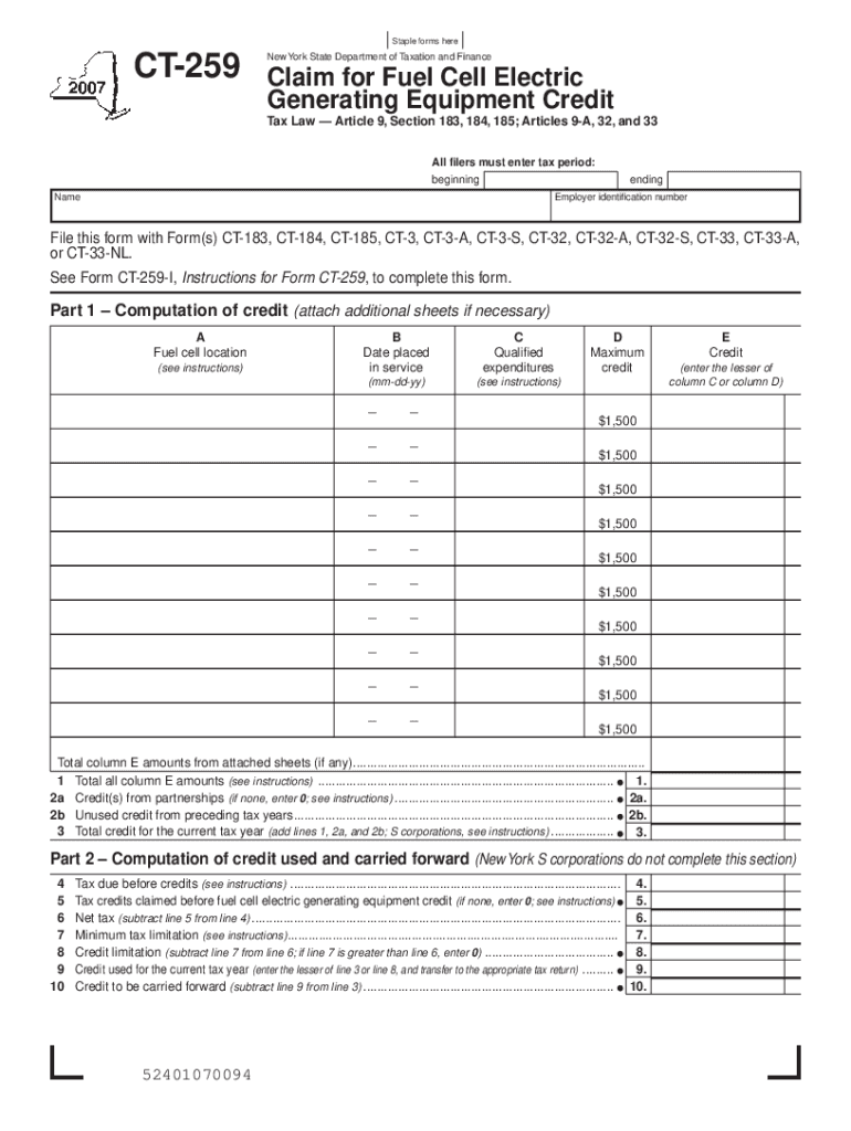 Fillable Online Form CT-259:2014:Claim for Fuel Cell Electric ...