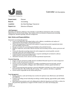 Fillable Online CONTROLLER Department: Accounting/Finance Reports To Fax Email Print - pdfFiller
