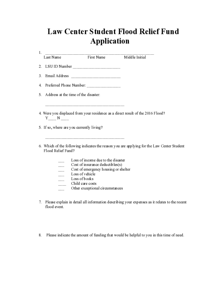 Fillable Online FINAL, Student Flood Relief Emergency Fund Application2 ...
