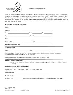 Fillable Online Veterinary Services Agreement Horse Owner Information ...