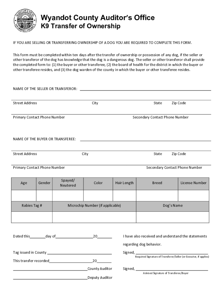 Fillable Online Pet Transfer of Ownership Document Form - signNow Fax ...