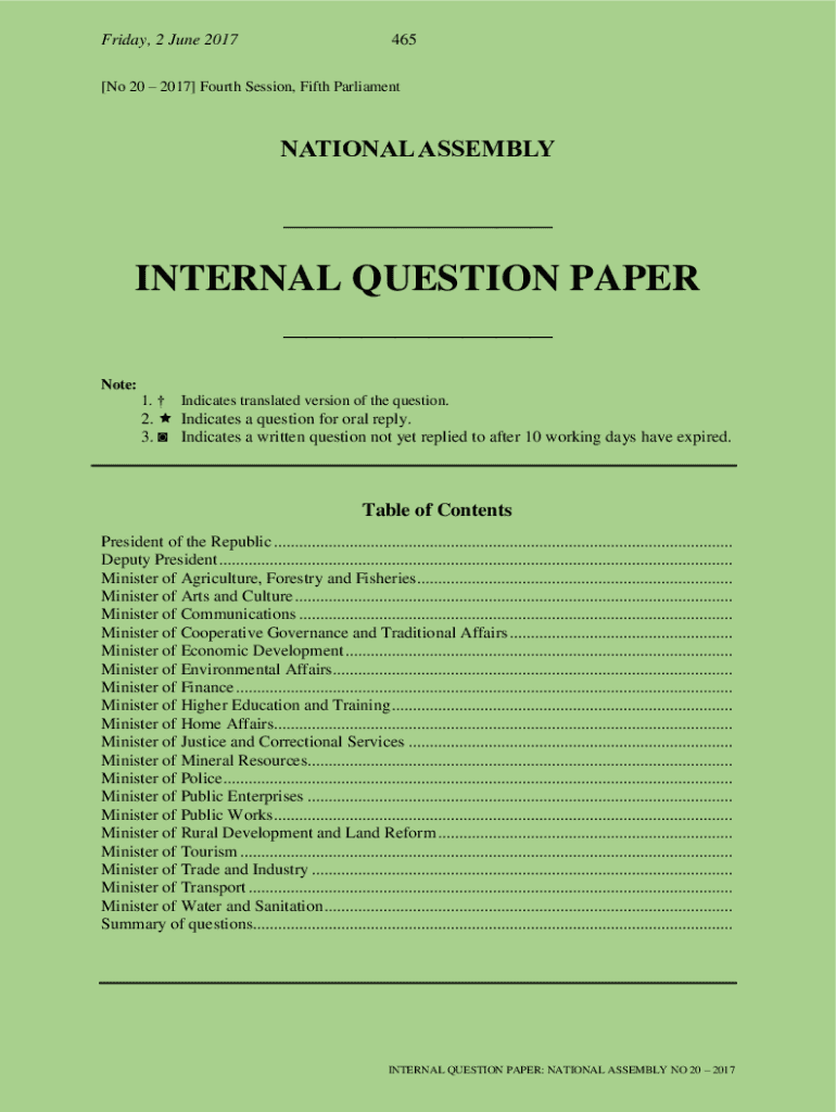 Fillable Online internal question paper: national assembly no 20 Fax ...