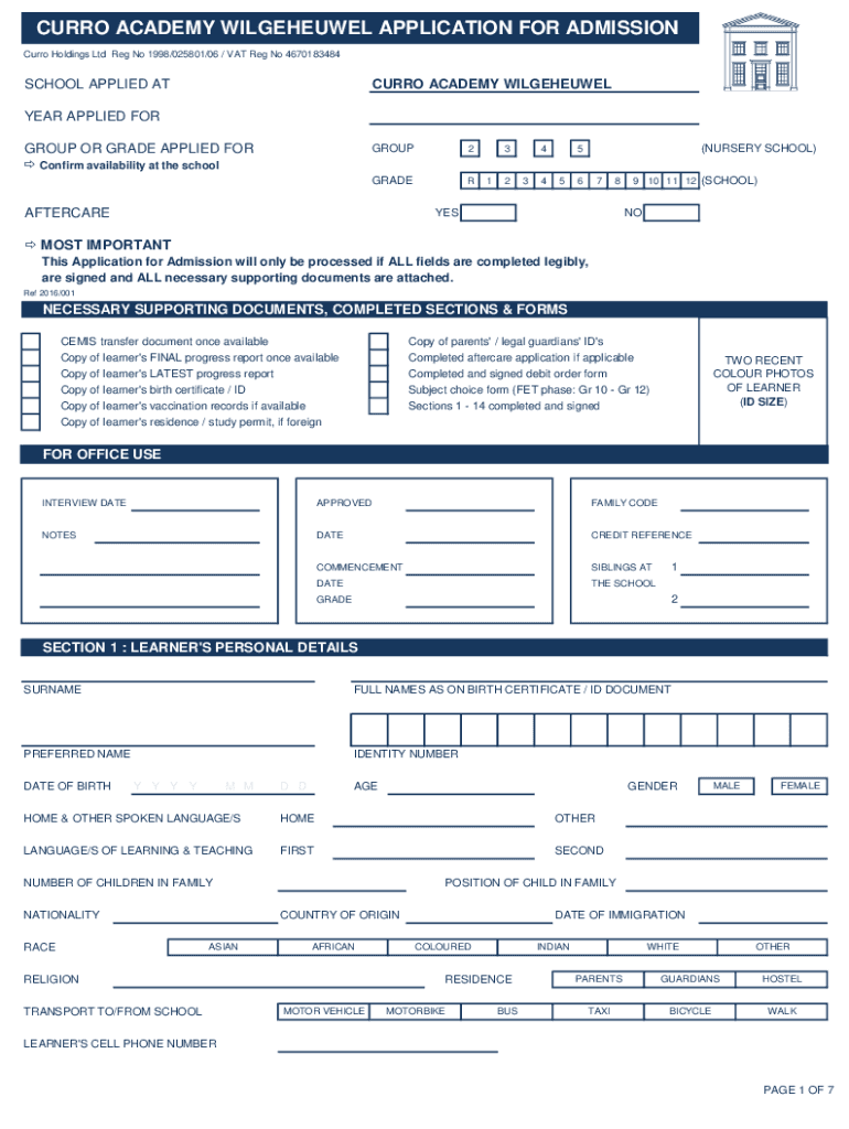 Fillable Online Get CURRO CASTLE APPLICATION FOR ADMISSION Curro ...
