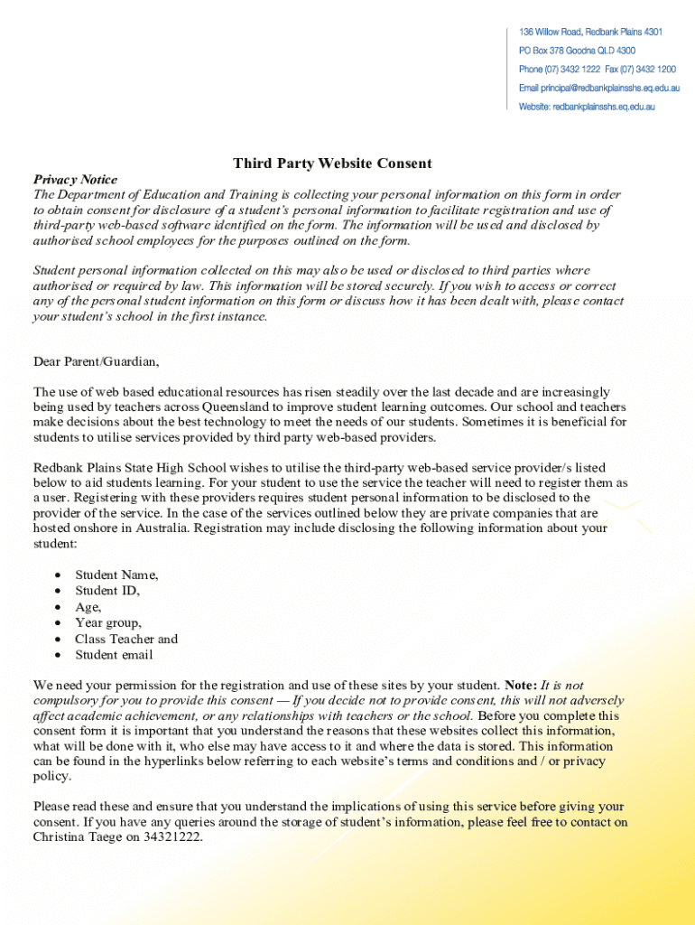 Fillable Online THIRD PARTY WEBSITE CONSENT FORM Fax Email Print ...