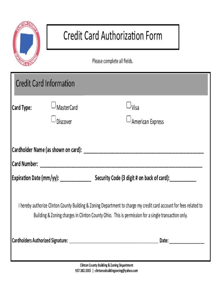 Fillable Online co clinton oh CREDIT CARD AUTHORIZATION FORM - Wurth ...