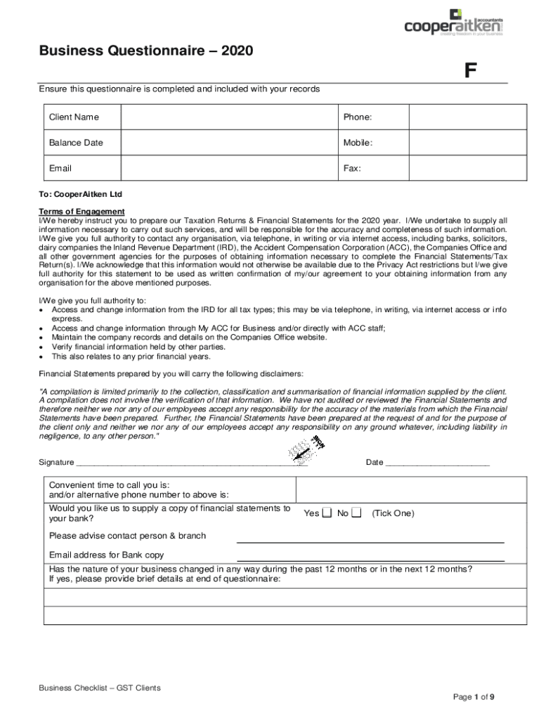 Fillable Online Financial Statements QuestionnaireYEAR Fax Email Print - pdfFiller