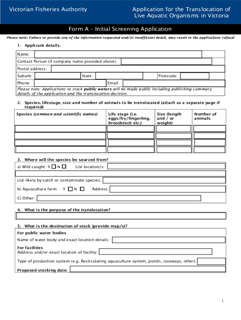 Fillable Online Victorian Fisheries Authority Application for the ...