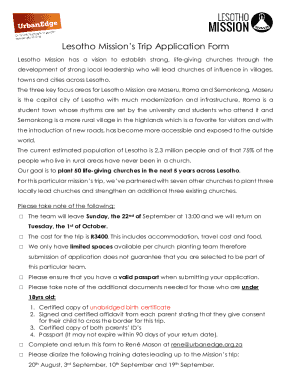 Fillable Online Lesotho Mission's Trip Application Form Fax Email Print ...