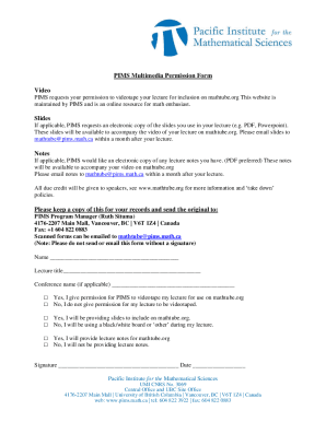 Fillable Online PIMS Multimedia Permission Form Video Slides Notes ...