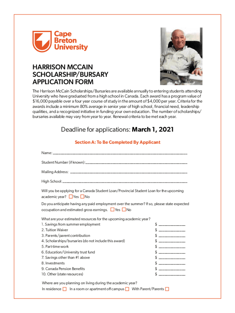 Fillable Online Harrison McCain Scholarship/Bursary Application Form Fax Email Print - pdfFiller