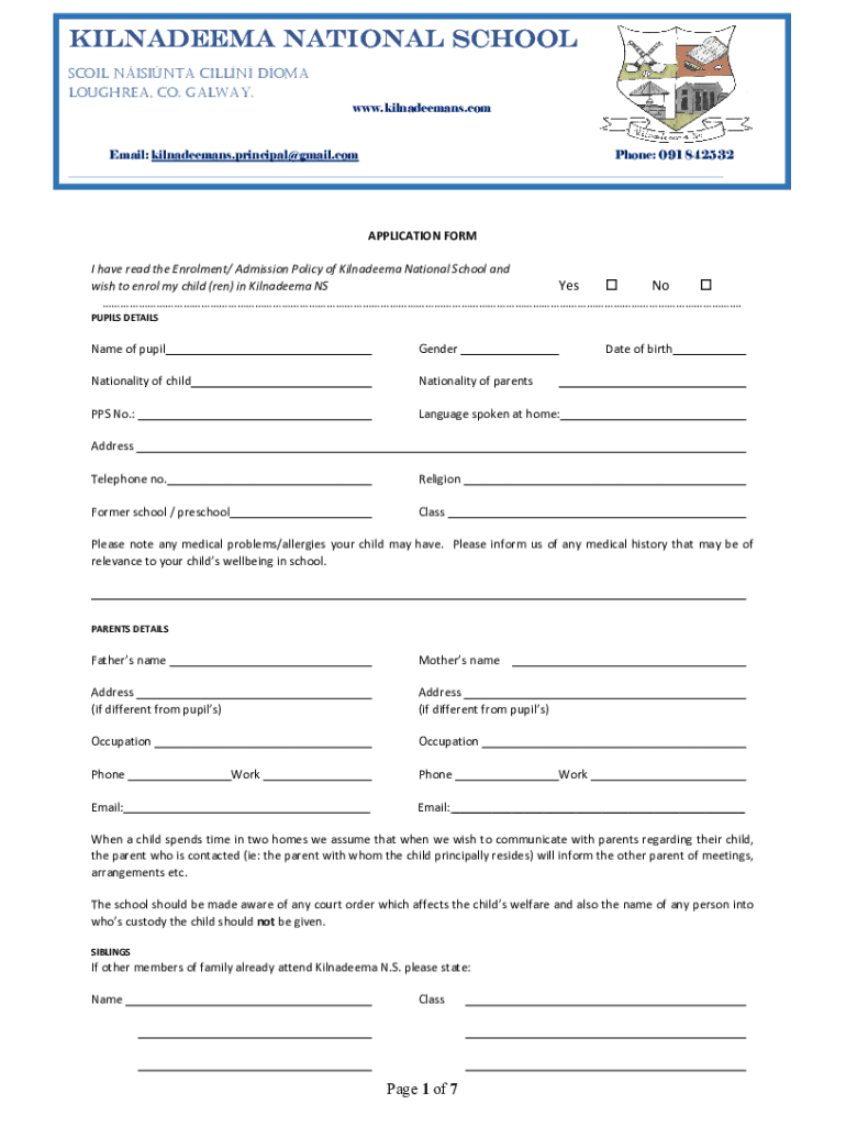 Fillable Online Kilnadeema National School, Galway County on SchoolDays ...