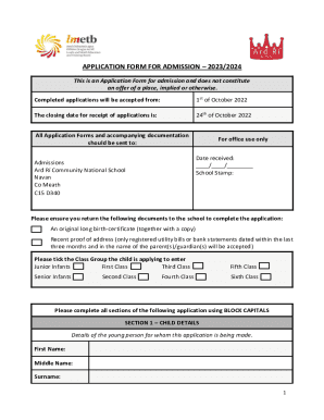 Fillable Online APPLICATION FORM FOR ADMISSION 2023/2024 LCA only: Fax ...