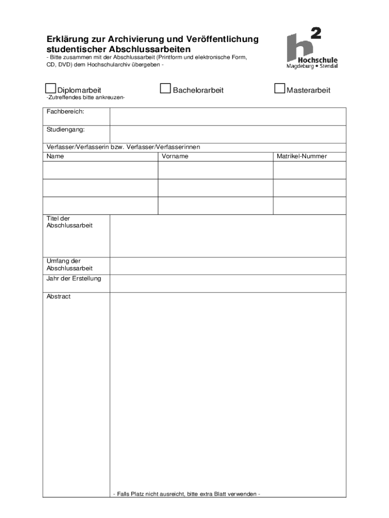 Fillable Online - Bitte zusammen mit der Abschlussarbeit (Printform und ...