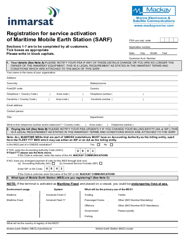 Fillable Online Registration for service activation of Maritime Mobile ...