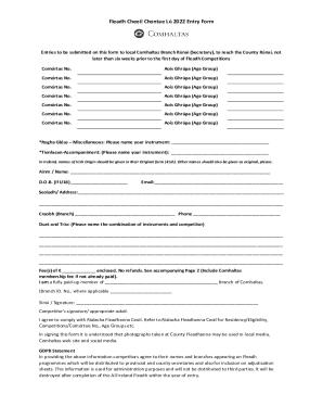 Fillable Online Blog: Fleadh Cheoil na Gaillimhe Entry Form - Comhaltas ...