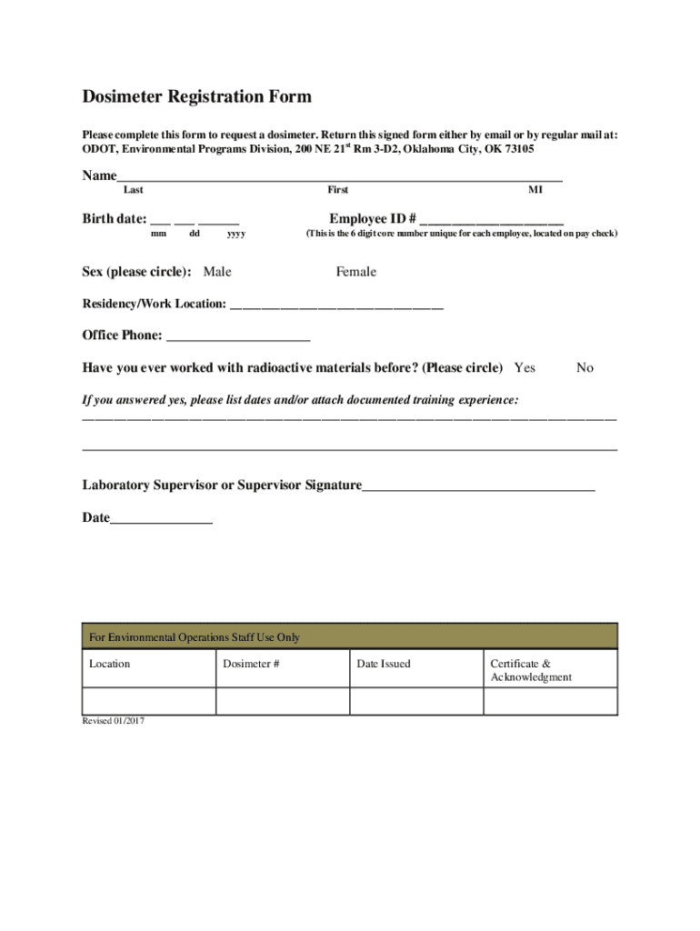 Fillable Online Dosimeter Request Form - Environment, Health & Safety ...