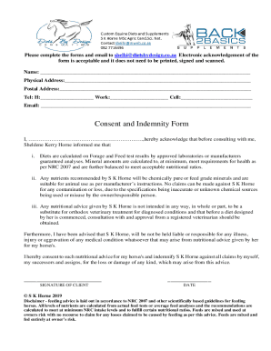 Fillable Online Consent and Indemnity Form - Diets By Design Fax Email ...