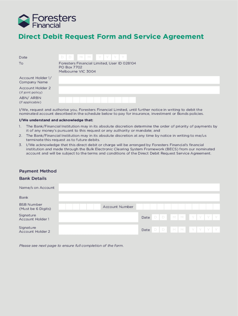 Fillable Online Direct Debit Request Service Agreement - Gallagher Fax Email Print - pdfFiller