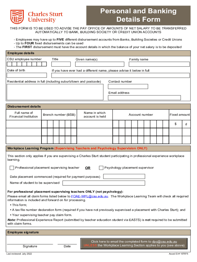 Fillable Online Personal and Banking Details Form Fax Email Print ...