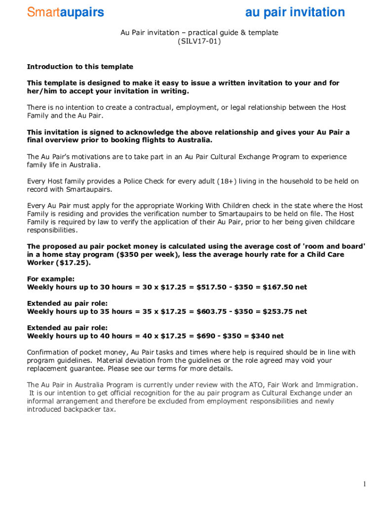 Fillable Online Au Pair invitationpractical guide & template Silver/Gold Fax Email Print - pdfFiller