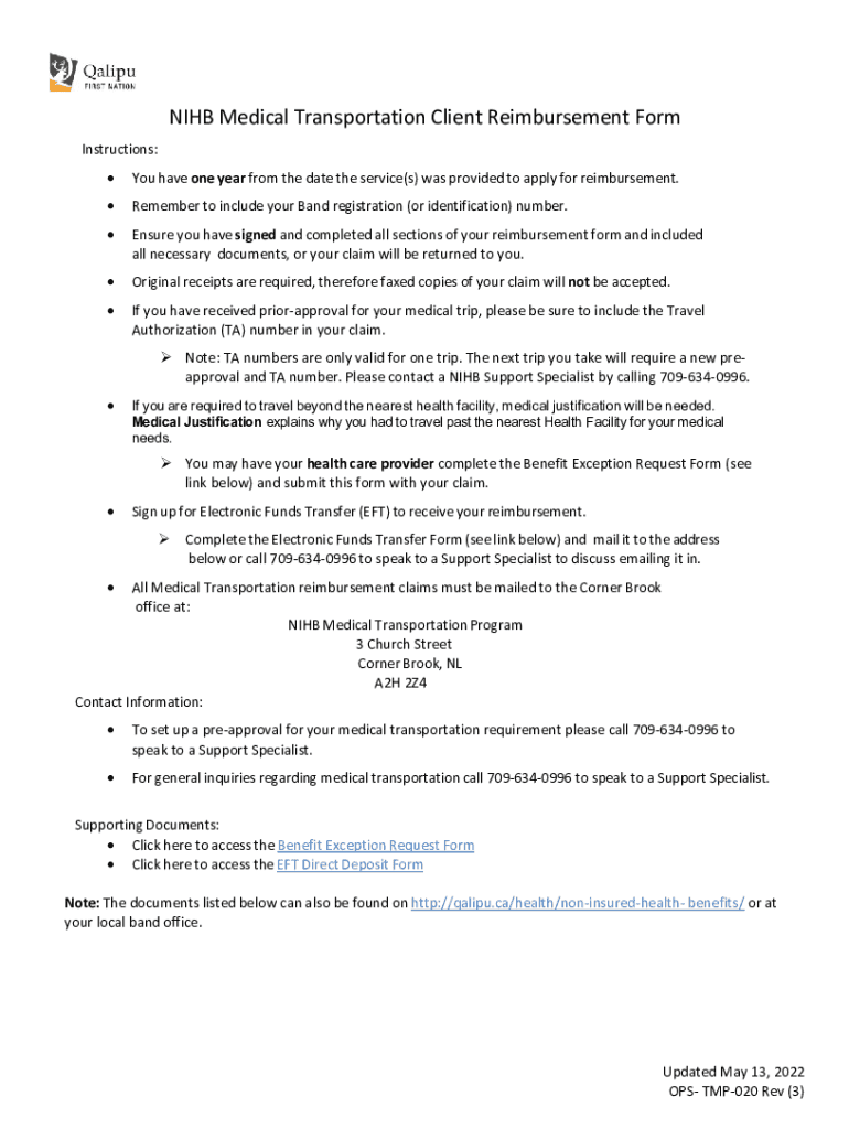 Fillable Online NIHB Client Reimbursement Form - Version Date Fax Email ...