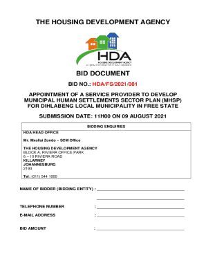 Fillable Online THE HOUSING DEVELOPMENT AGENCY BID DOCUMENT Fax Email ...